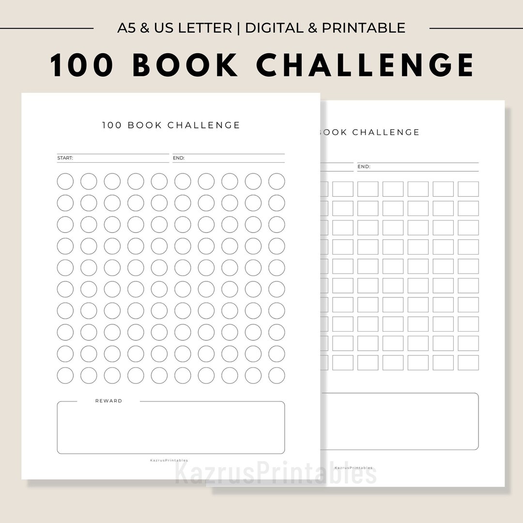100 Book Challenge Printable, Reading Tracker Printable - Etsy