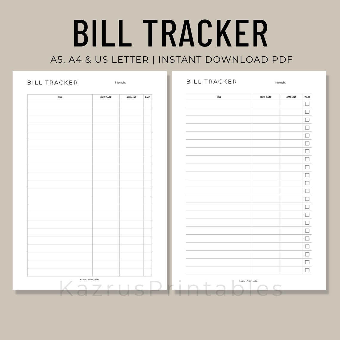 Bill Tracker Printable, Bill Payment Tracker - Etsy