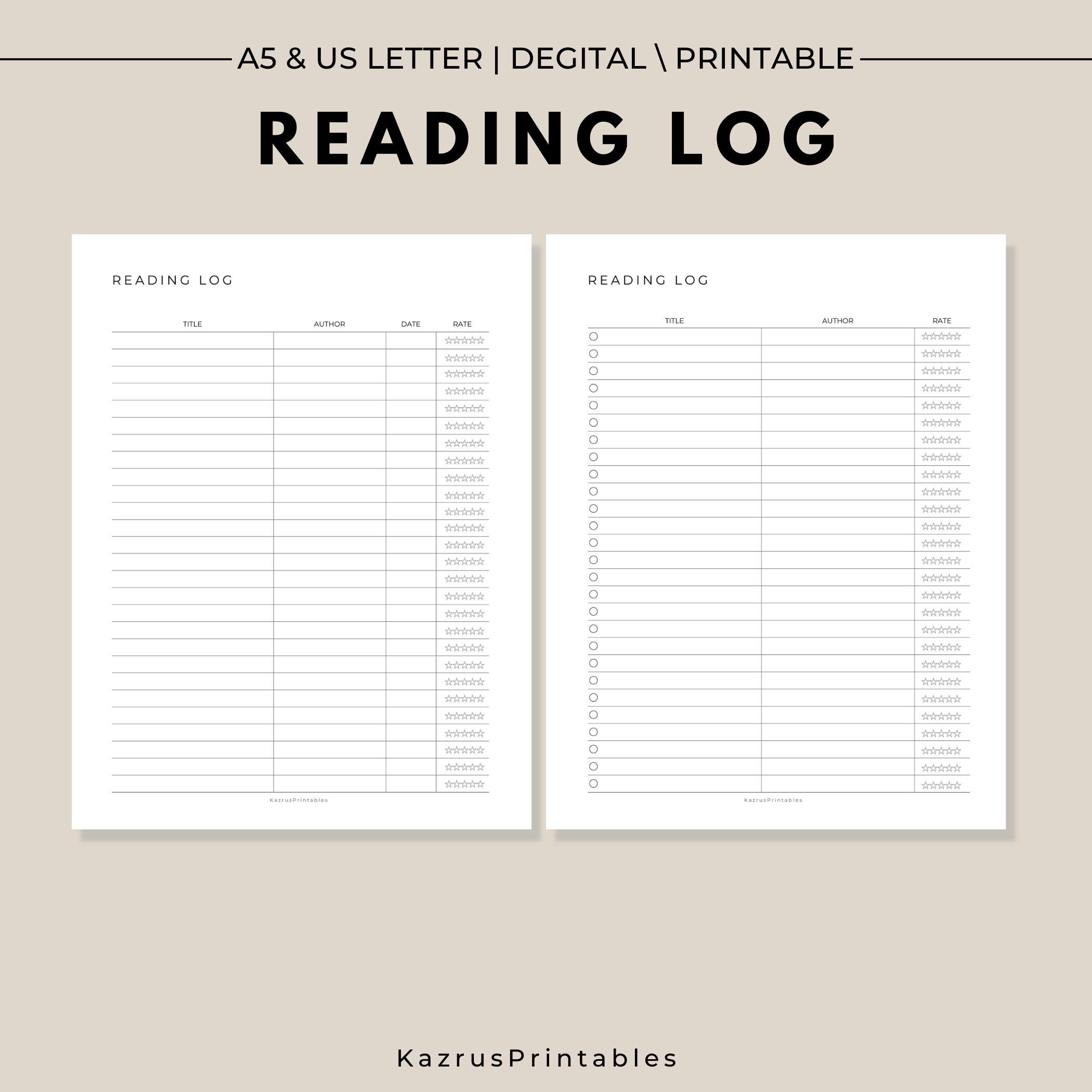 Reading Log Printable, Reading Tracker Printable - Etsy