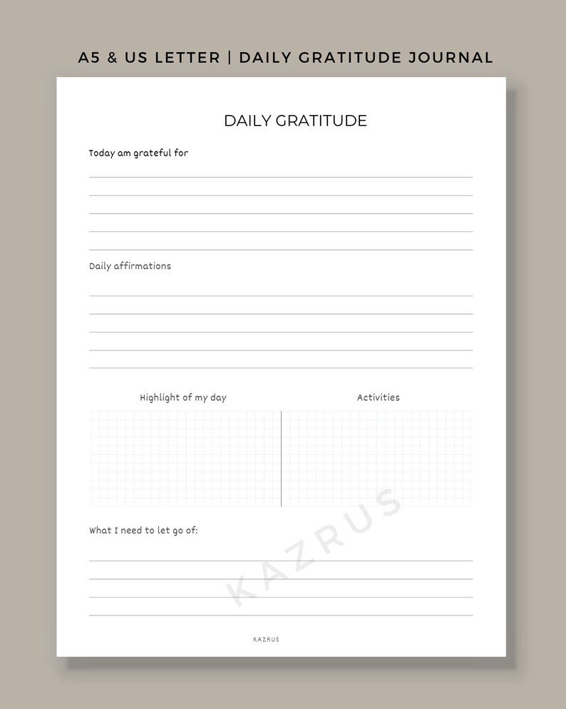 Gratitude Journal Printable Mindfulness Journal Daily - Etsy