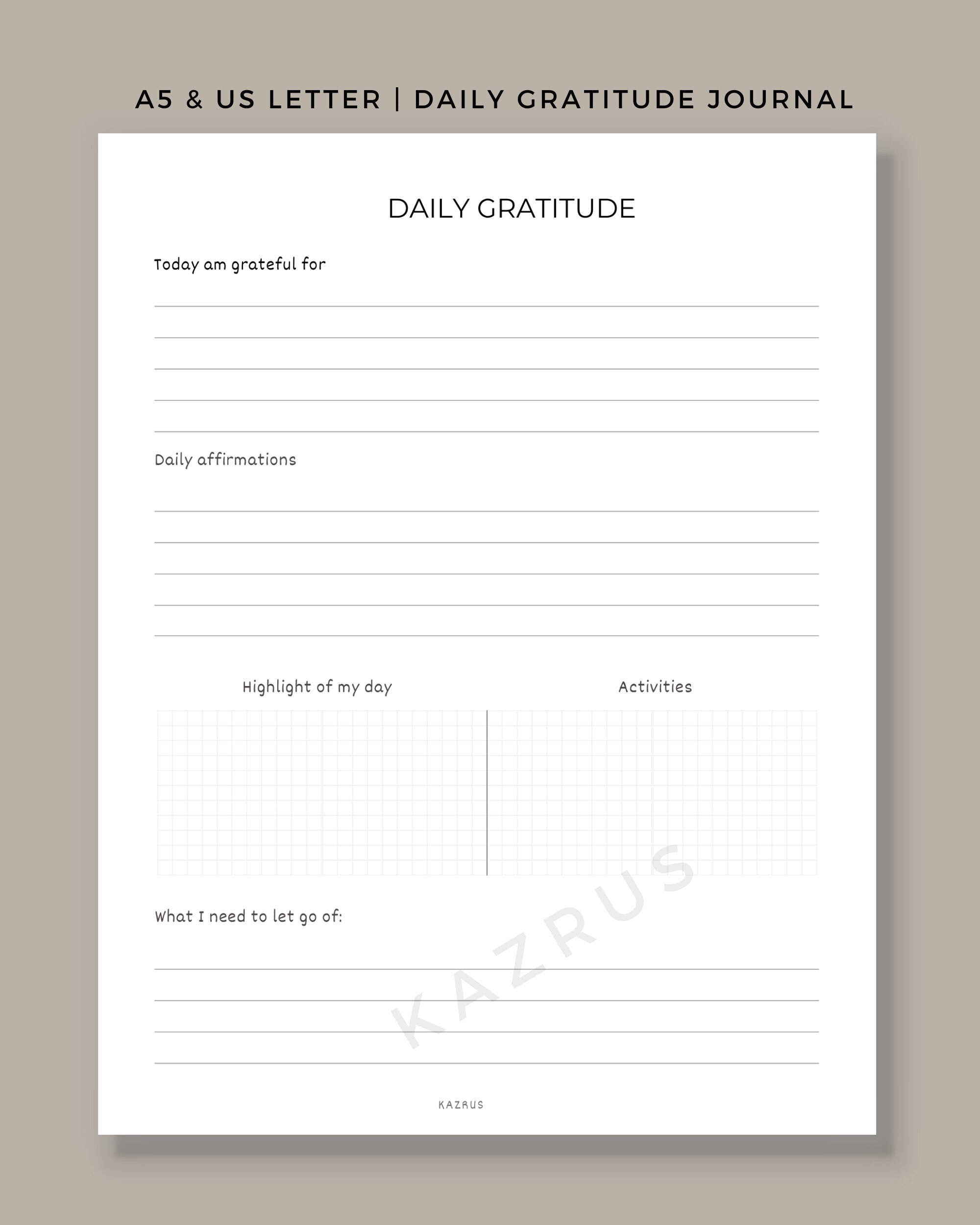 Gratitude Journal Printable Mindfulness Journal Daily - Etsy