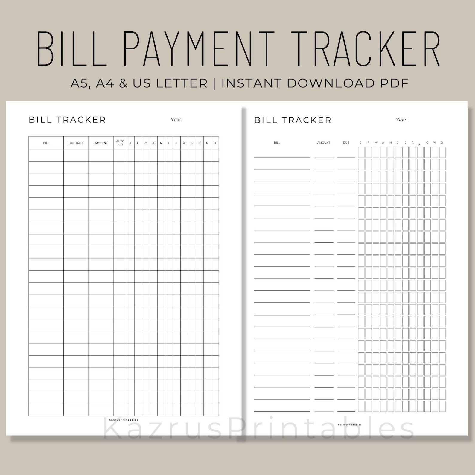 Monthly Bill Tracker Bill Tracker Printable Bill Payment - Etsy