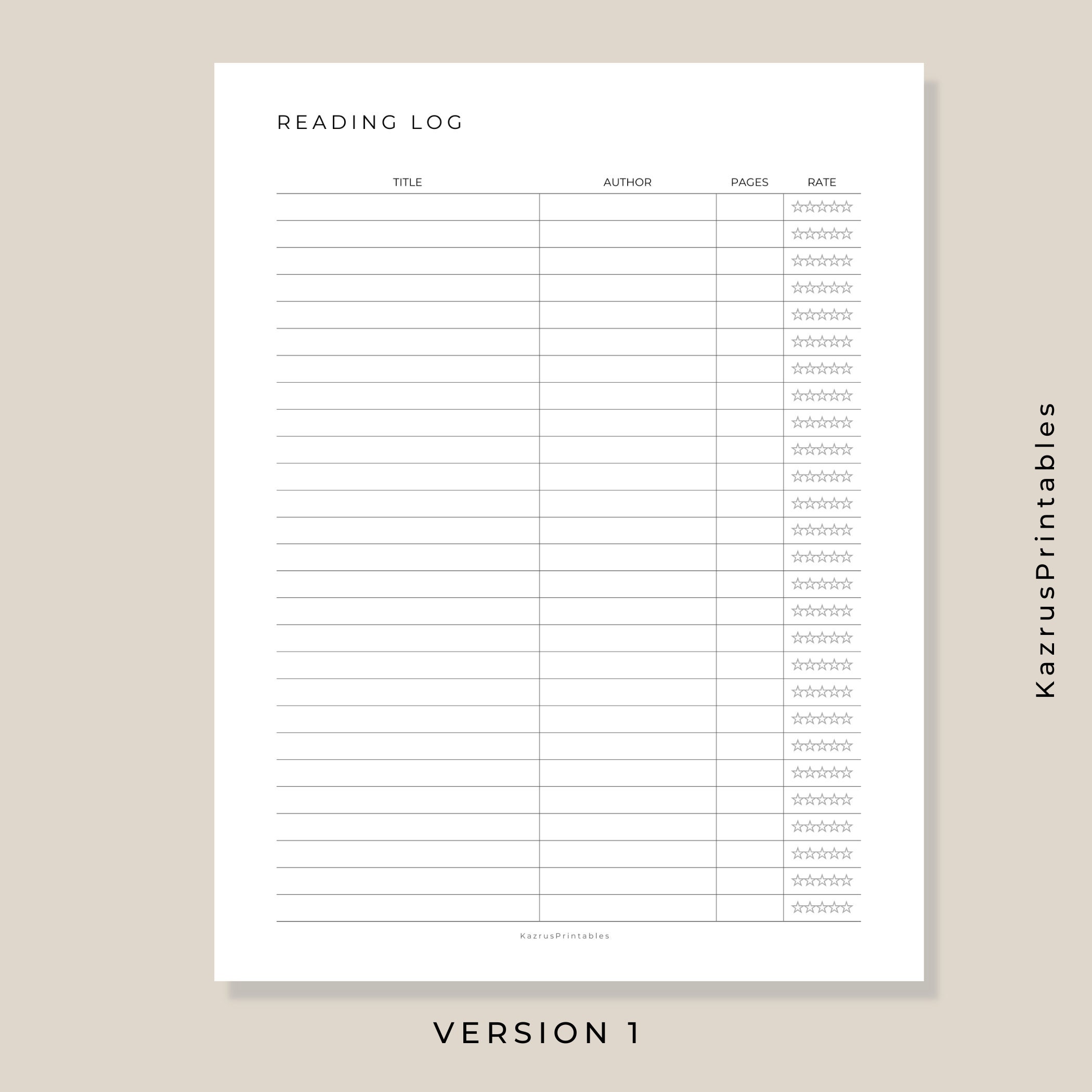 Minimalist Reading Log Printable, US Letter, A5 (PDF Download) - Etsy