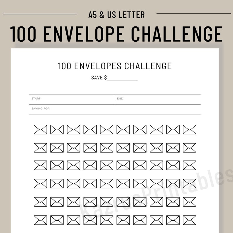 100 Envelope Challenge, Savings Tracker, Money Saving Challenge ...