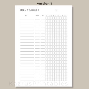 Monthly Bill Tracker Bill Tracker Printable Bill Payment - Etsy