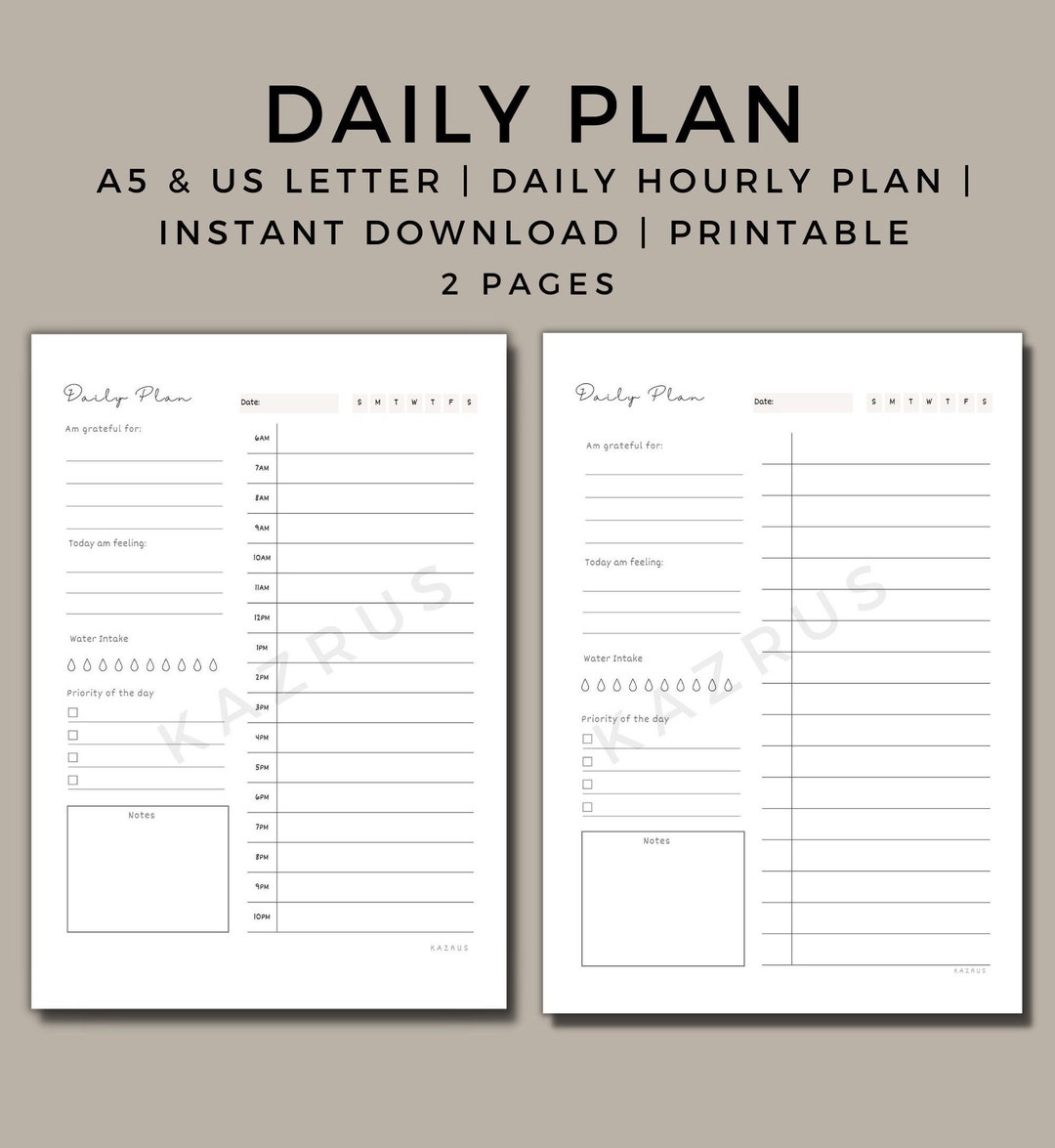 Daily Planner Printable | Hourly Planner | A5 Undated Daily Planner PDF ...