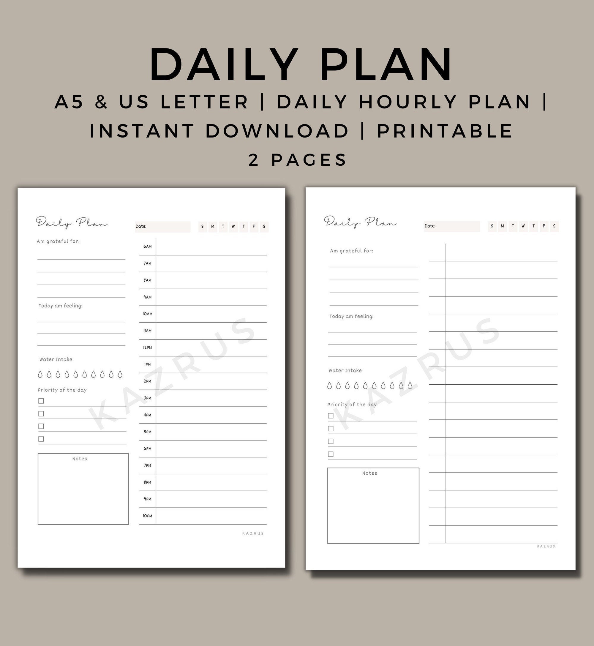 Daily Planner Printable Hourly Planner A5 Undated Daily - Etsy