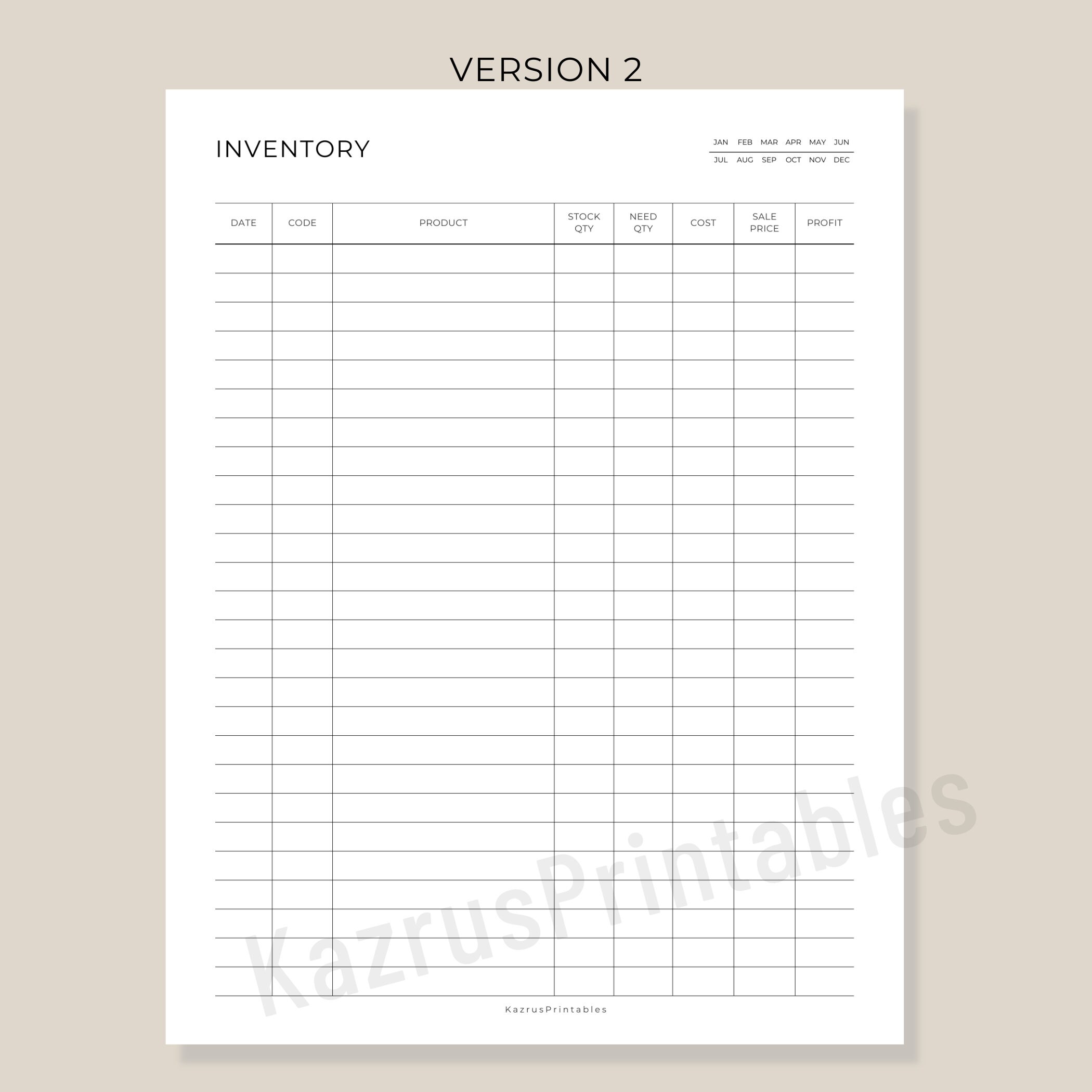 Inventory Sheet, Inventory Tracker, Product Inventory List, Inventory ...
