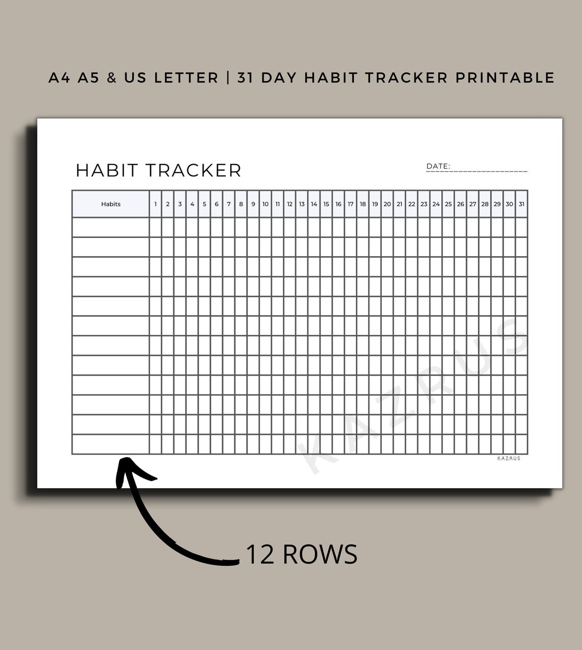 Habit Tracker Printable Habit Tracker Template PDF Fitness Tracker ...