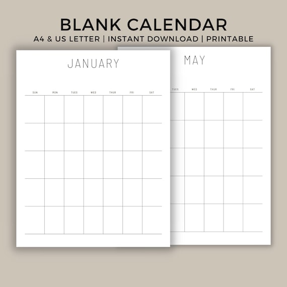 Blank Calendar Template Monthly Calendar Printable Weekly - Etsy