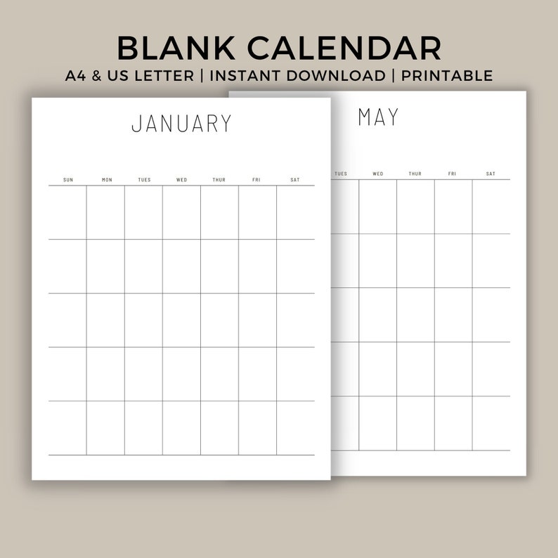 Blank Calendar Template, Monthly Calendar Printable, Weekly Planner - Etsy
