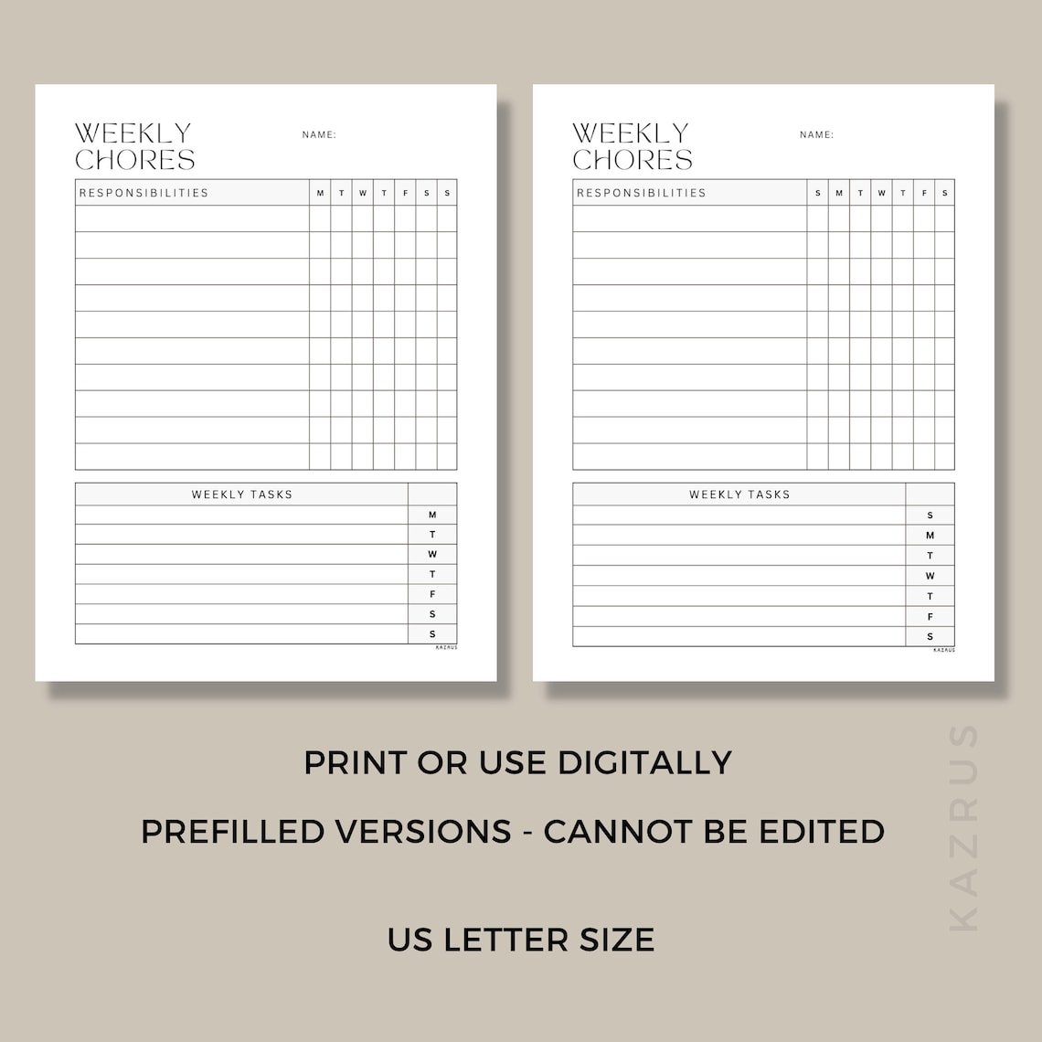 Chore Chart Template, Editable Chore Chart, to Do List Template, Adult ...