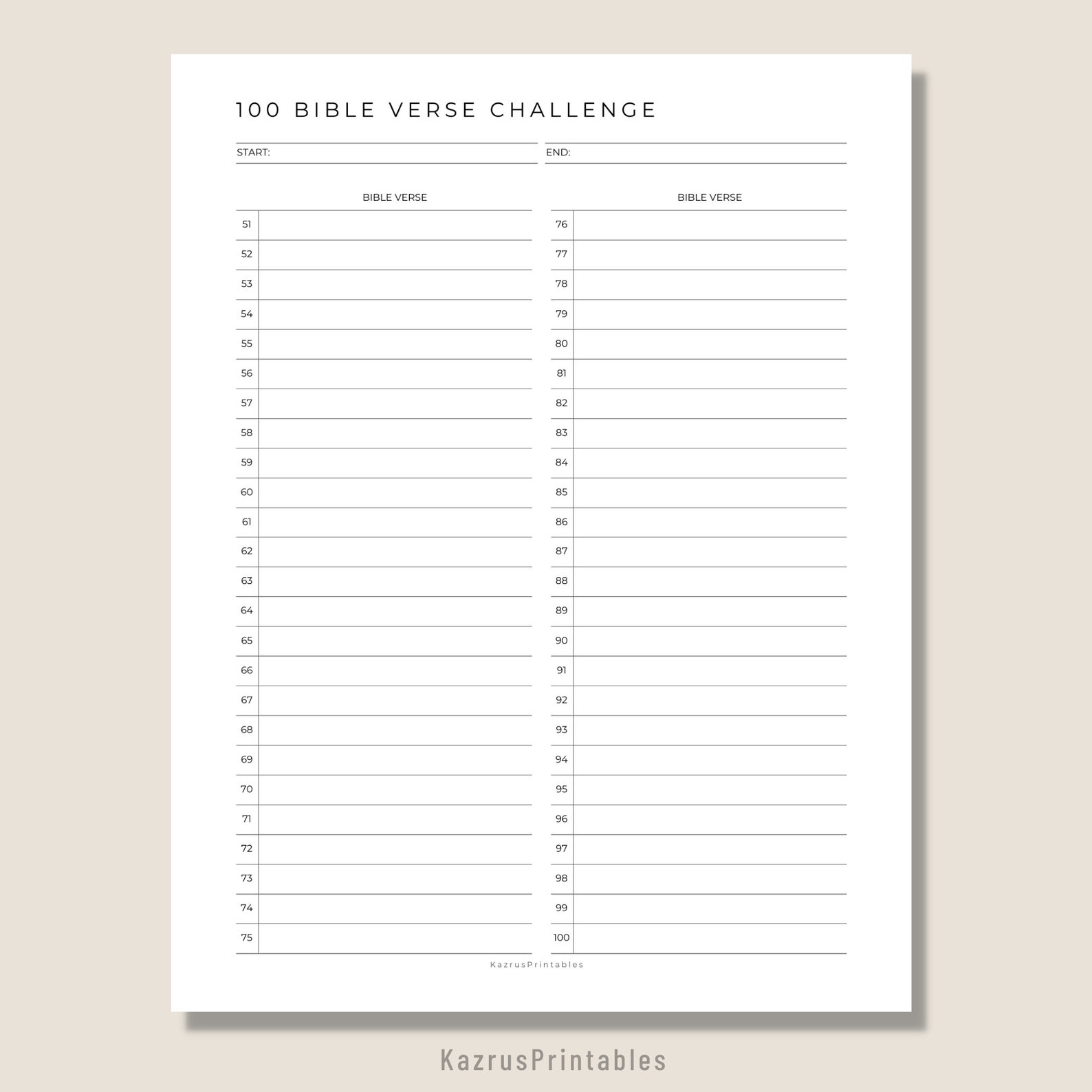 100 Bible Verse Challenge Printable, Bible Reading Log - Etsy