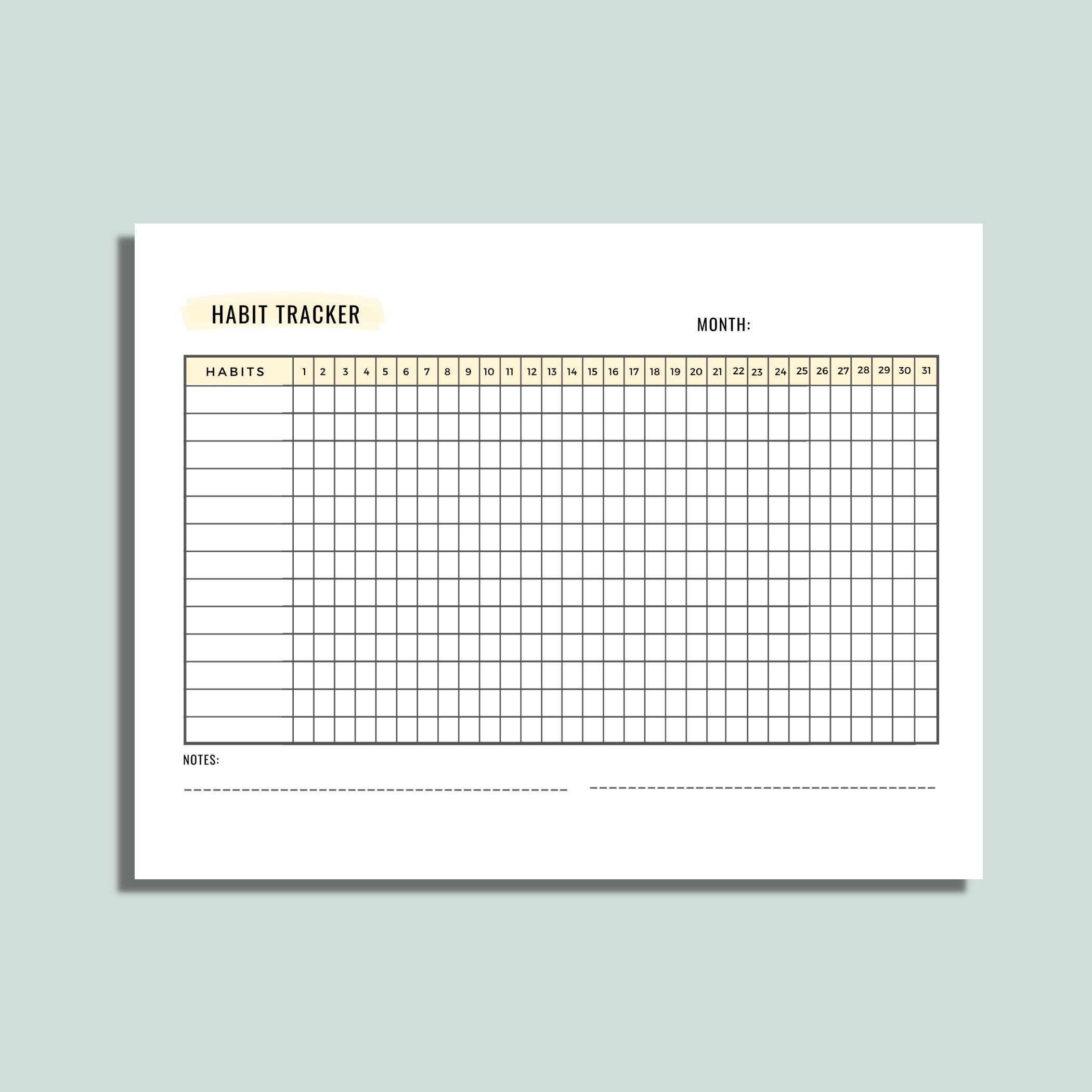 31 Day Habit Tracker Printable PDF Monthly Tracker - Etsy
