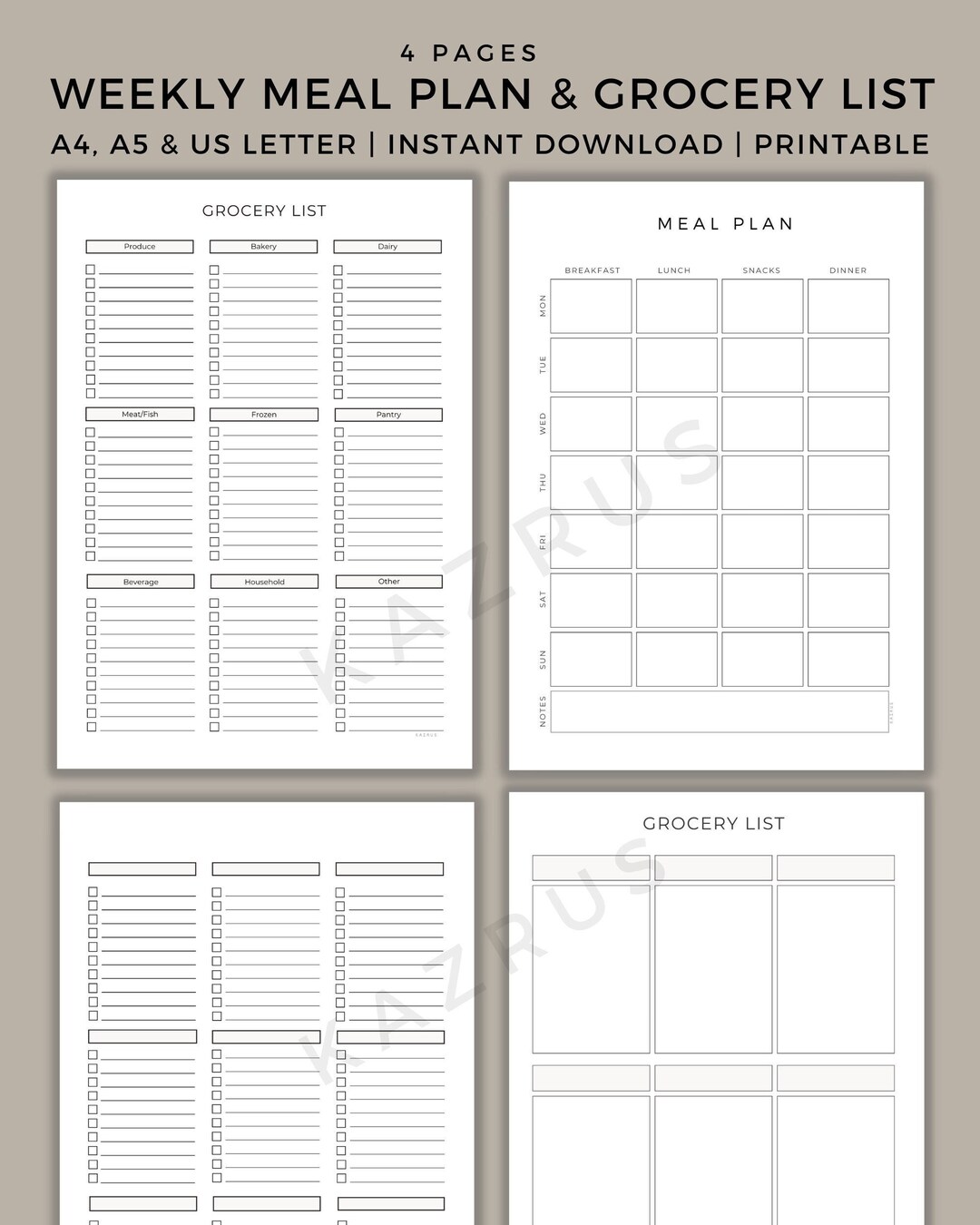 Grocery List Printable | Weekly Meal Planner Printable | Shopping List ...