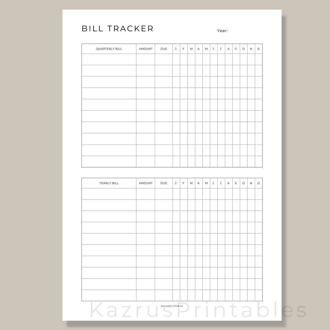 Monthly Bill Tracker, Bill Tracker Printable, Quarterly Bill Payment ...