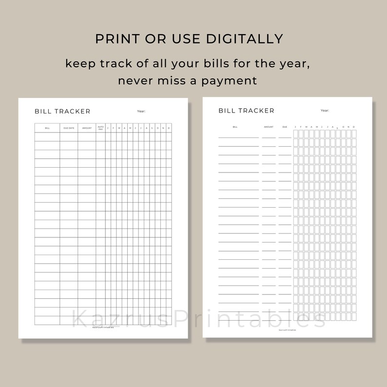 Monthly Bill Tracker Bill Tracker Printable Bill Payment - Etsy