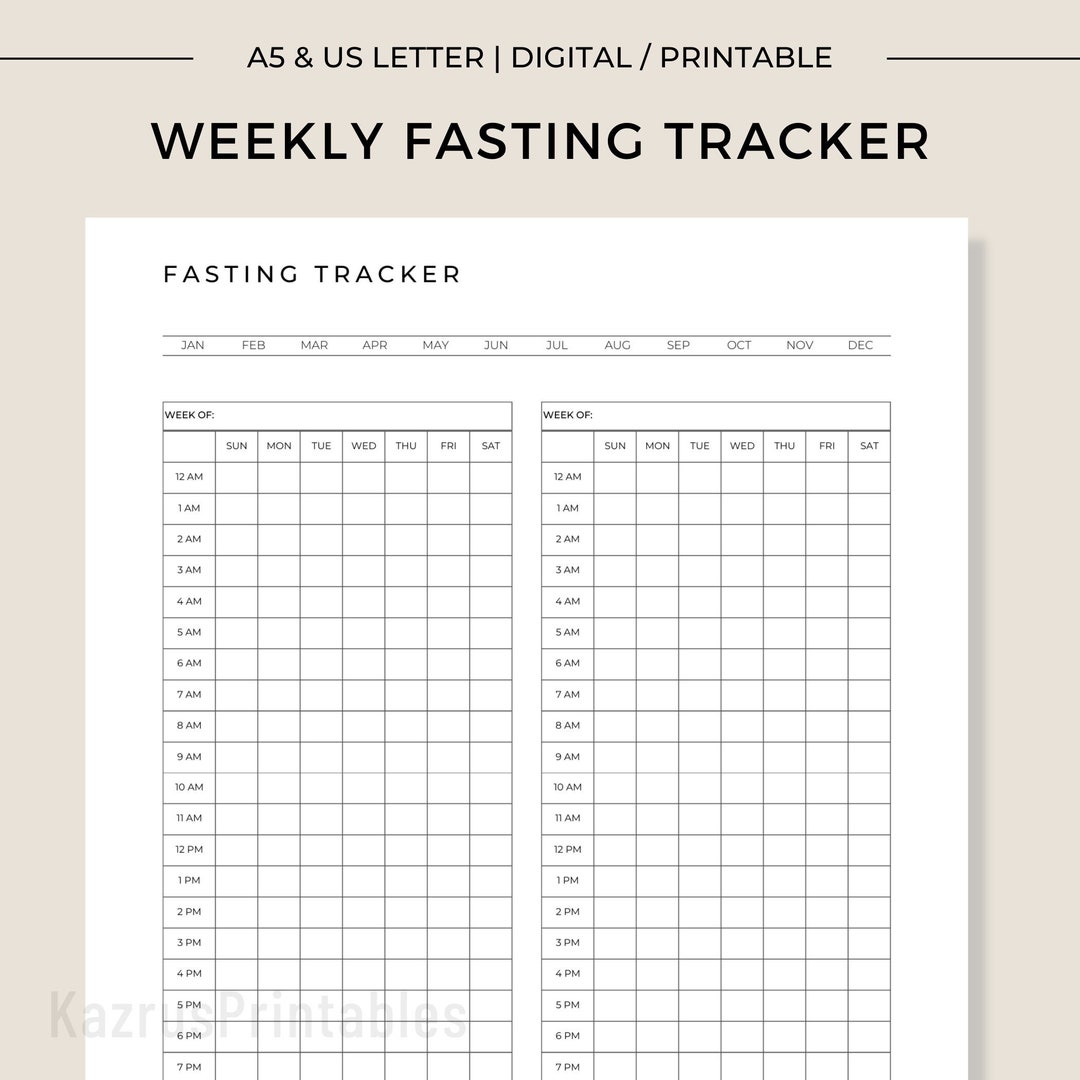 Weekly Intermittent Fasting Tracker Template, Intermittent Fasting Log ...