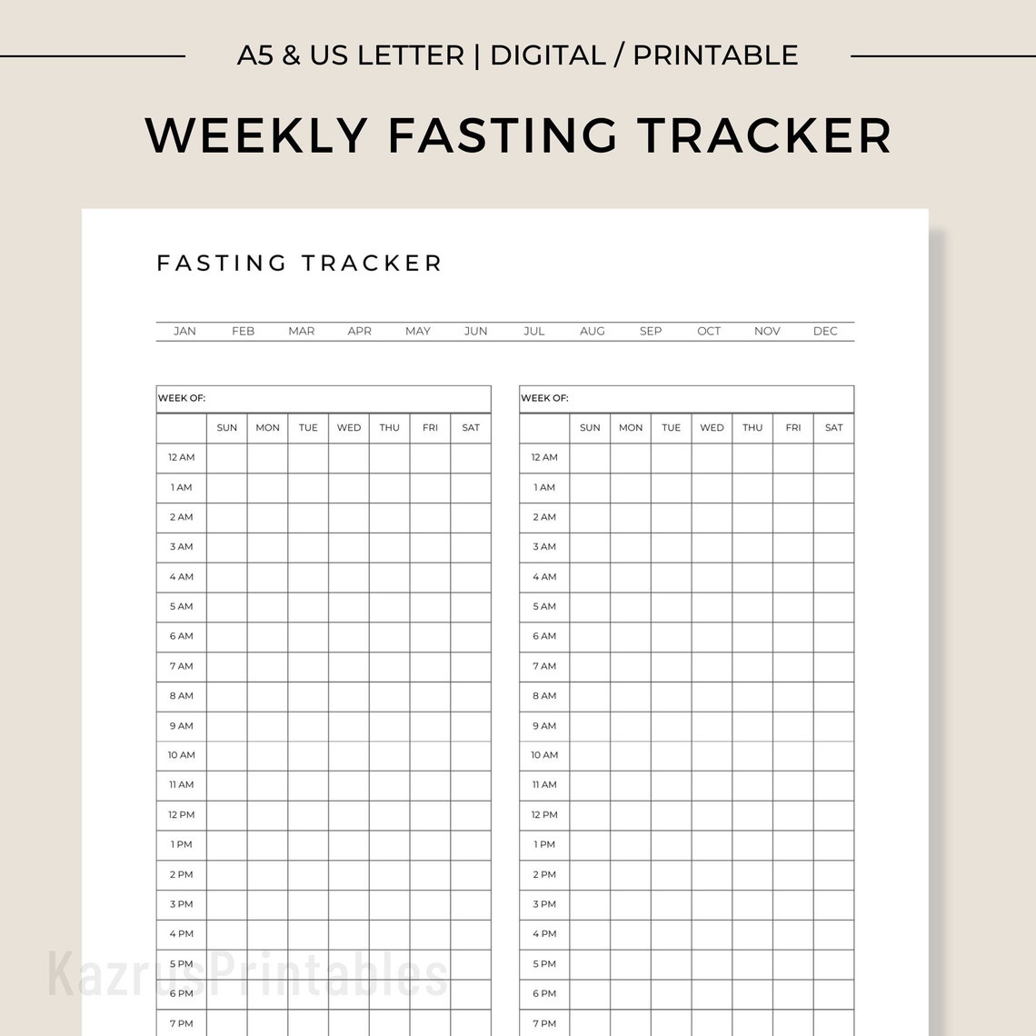 Weekly Intermittent Fasting Tracker Template, Intermittent Fasting Log ...