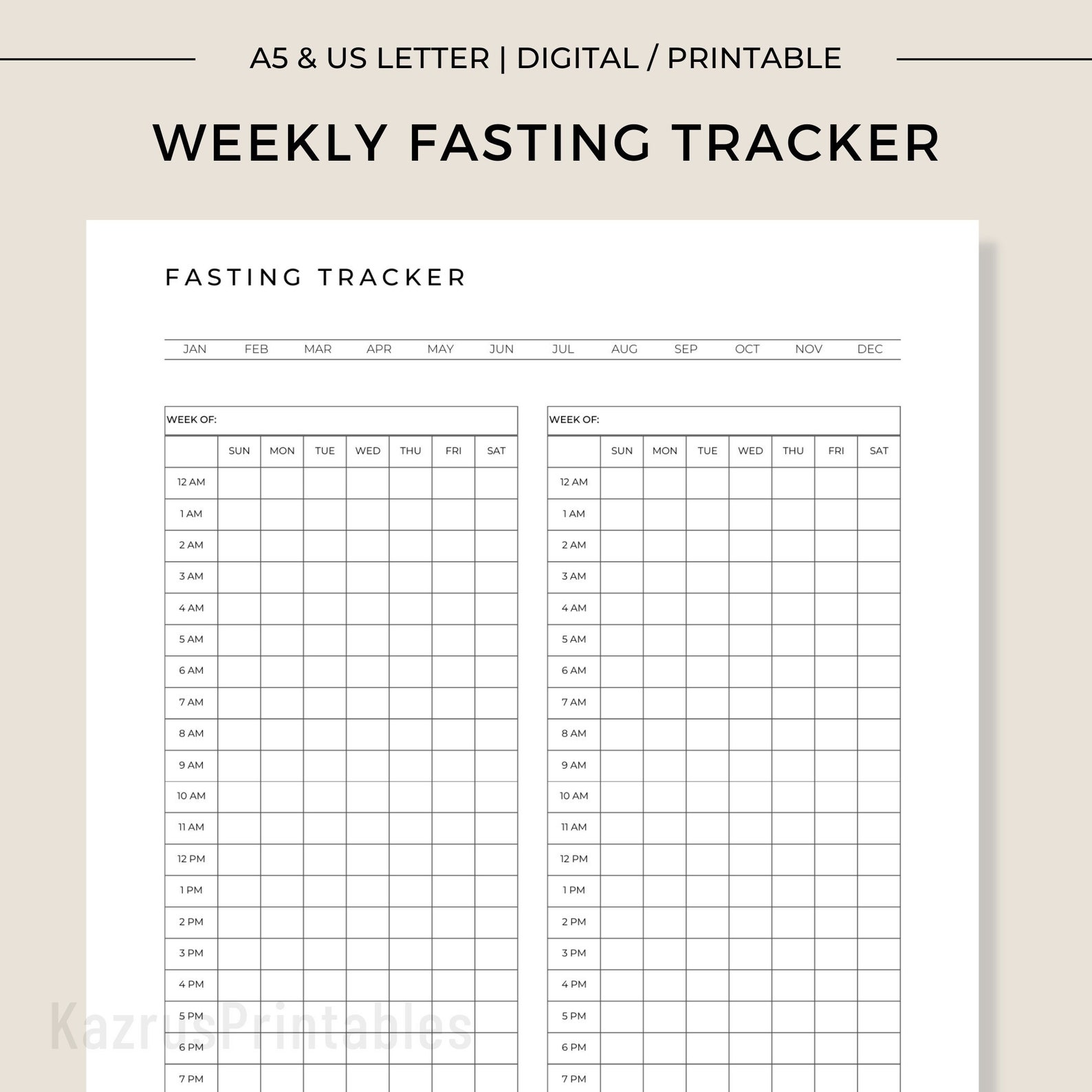 Weekly Intermittent Fasting Tracker Template, Intermittent Fasting Log ...