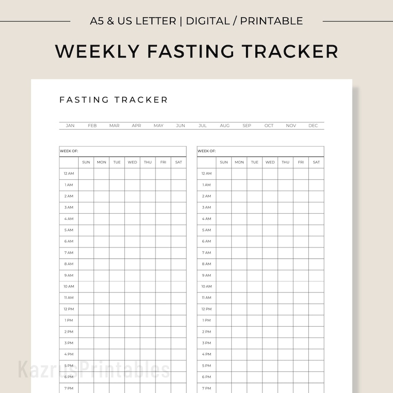 Weekly Intermittent Fasting Tracker Template, Intermittent Fasting Log ...
