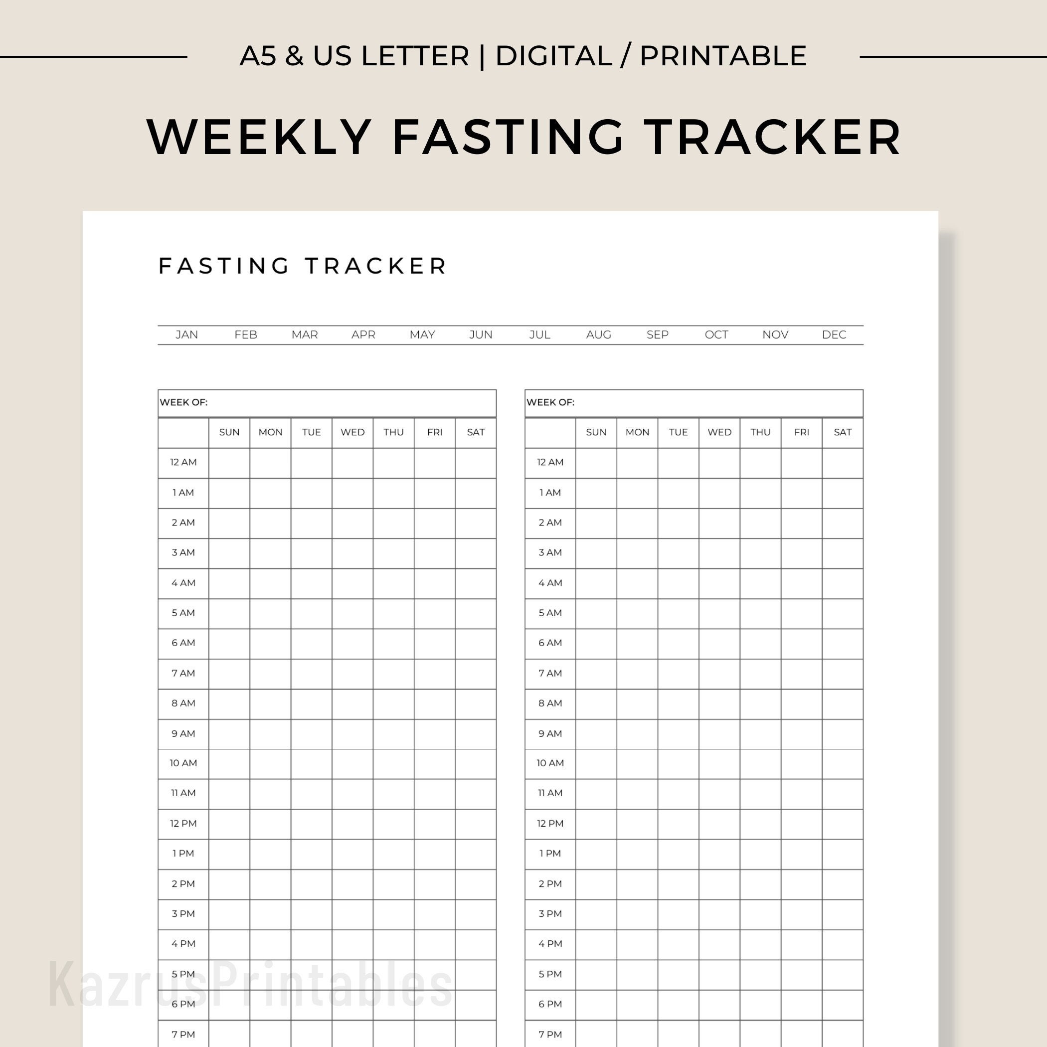 Weekly Intermittent Fasting Tracker Template, Intermittent Fasting Log ...
