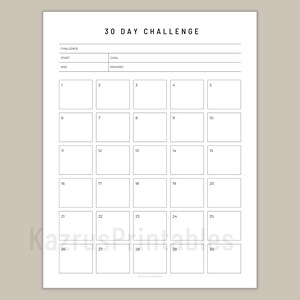 30 Day Challenge, 30 Day Habit Tracker Printable, Self Care Planner ...