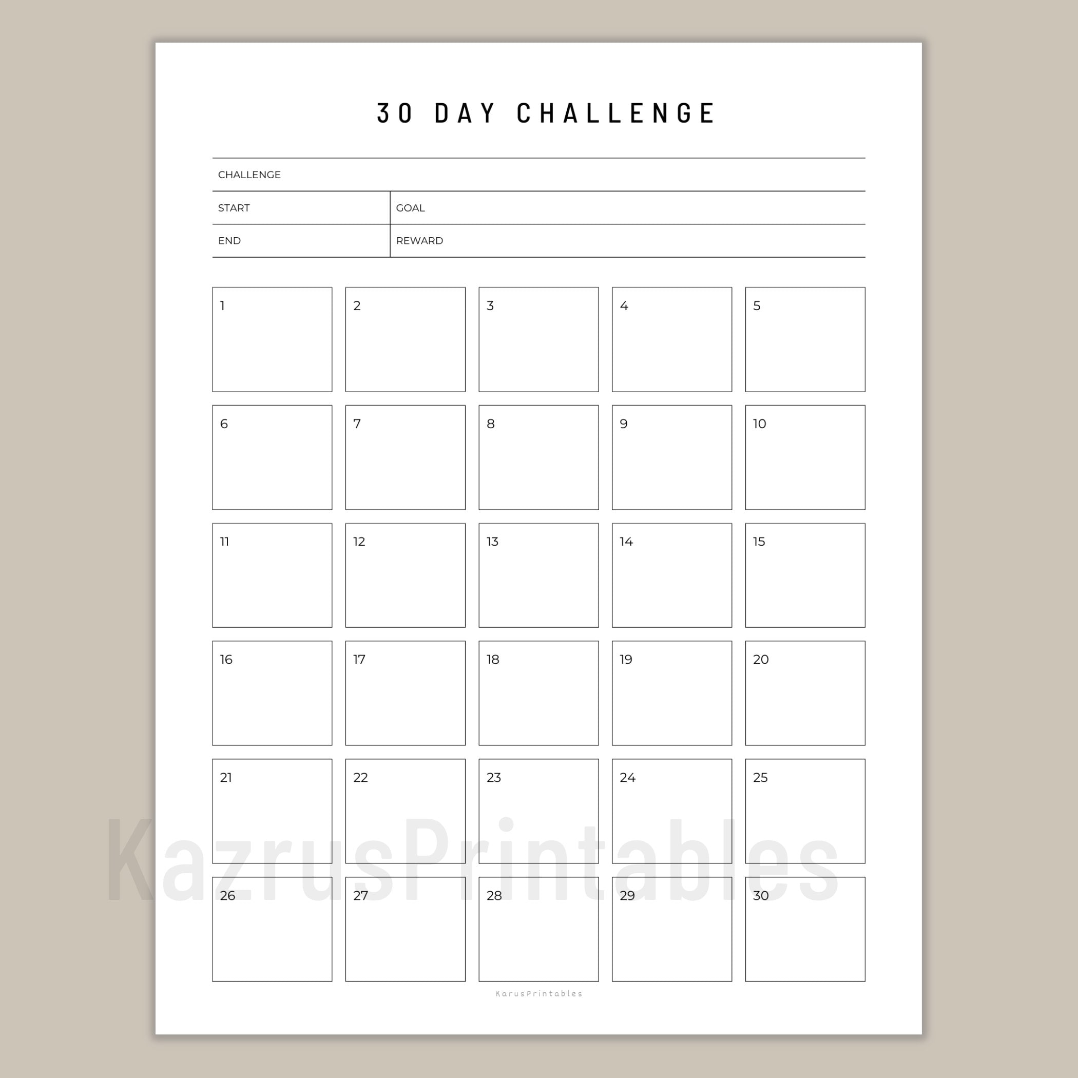 30 Day Challenge, 30 Day Habit Tracker Printable, Self Care Planner, Fitness Challenge Printable ...