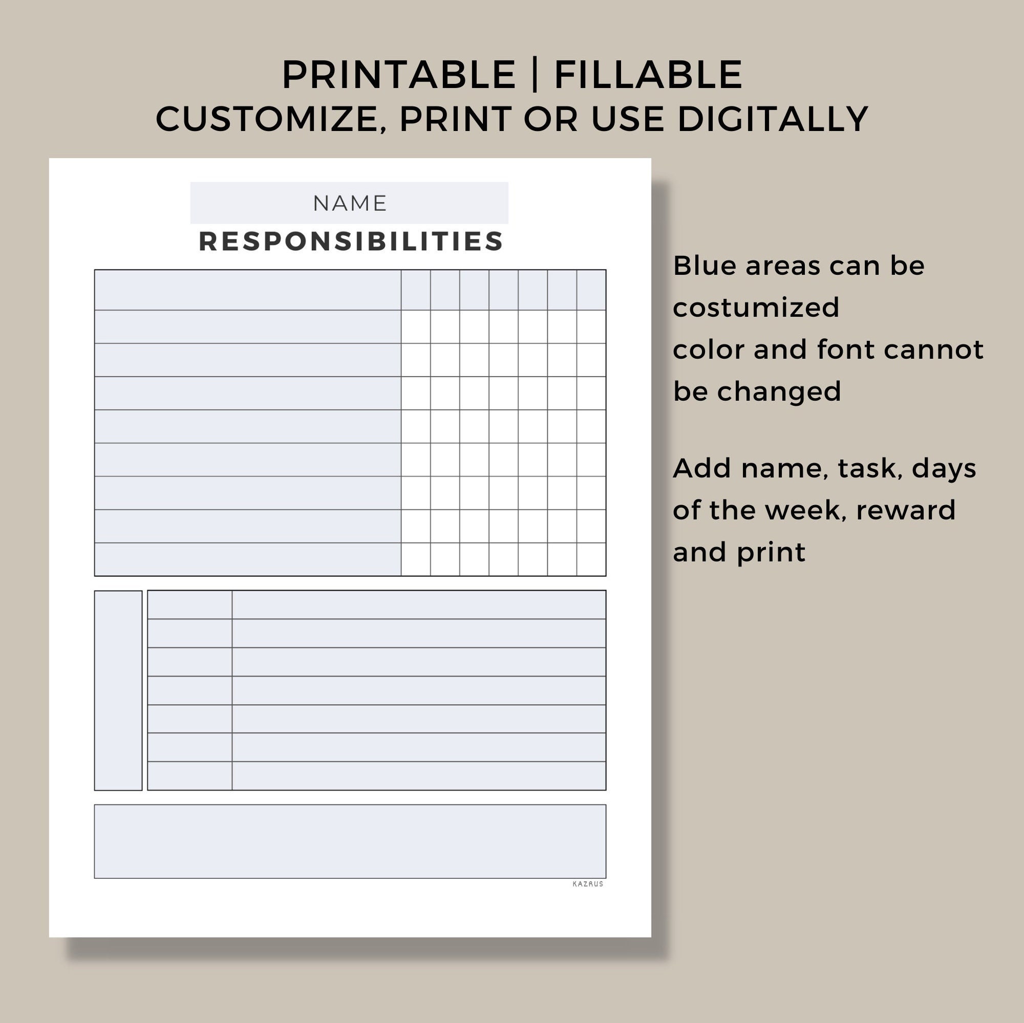 Weekly Chore Chart Editable Chore Chart to Do List Template - Etsy