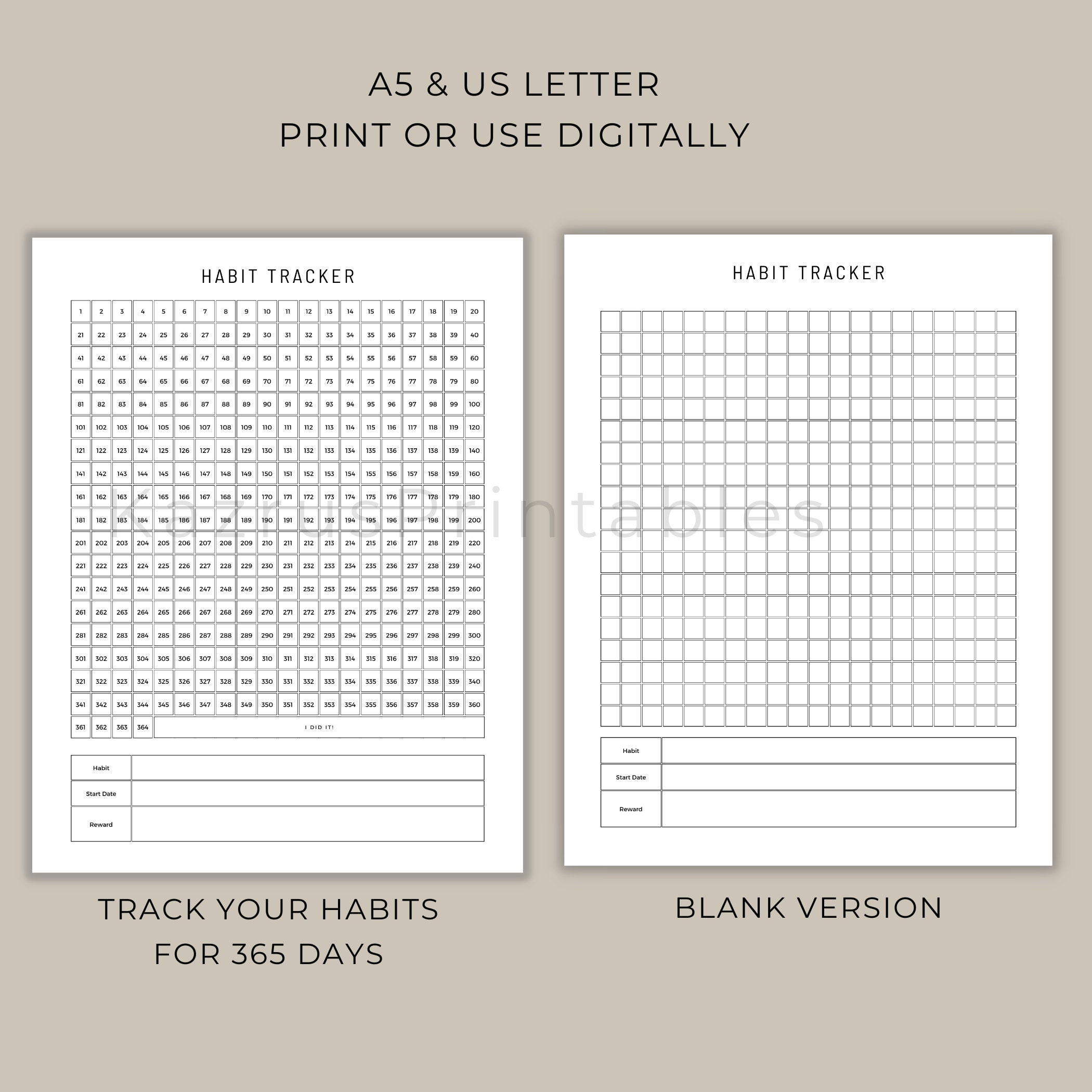 Habit Tracker Printable 365 Days Habit Tracker Yearly Habit Tracker ...