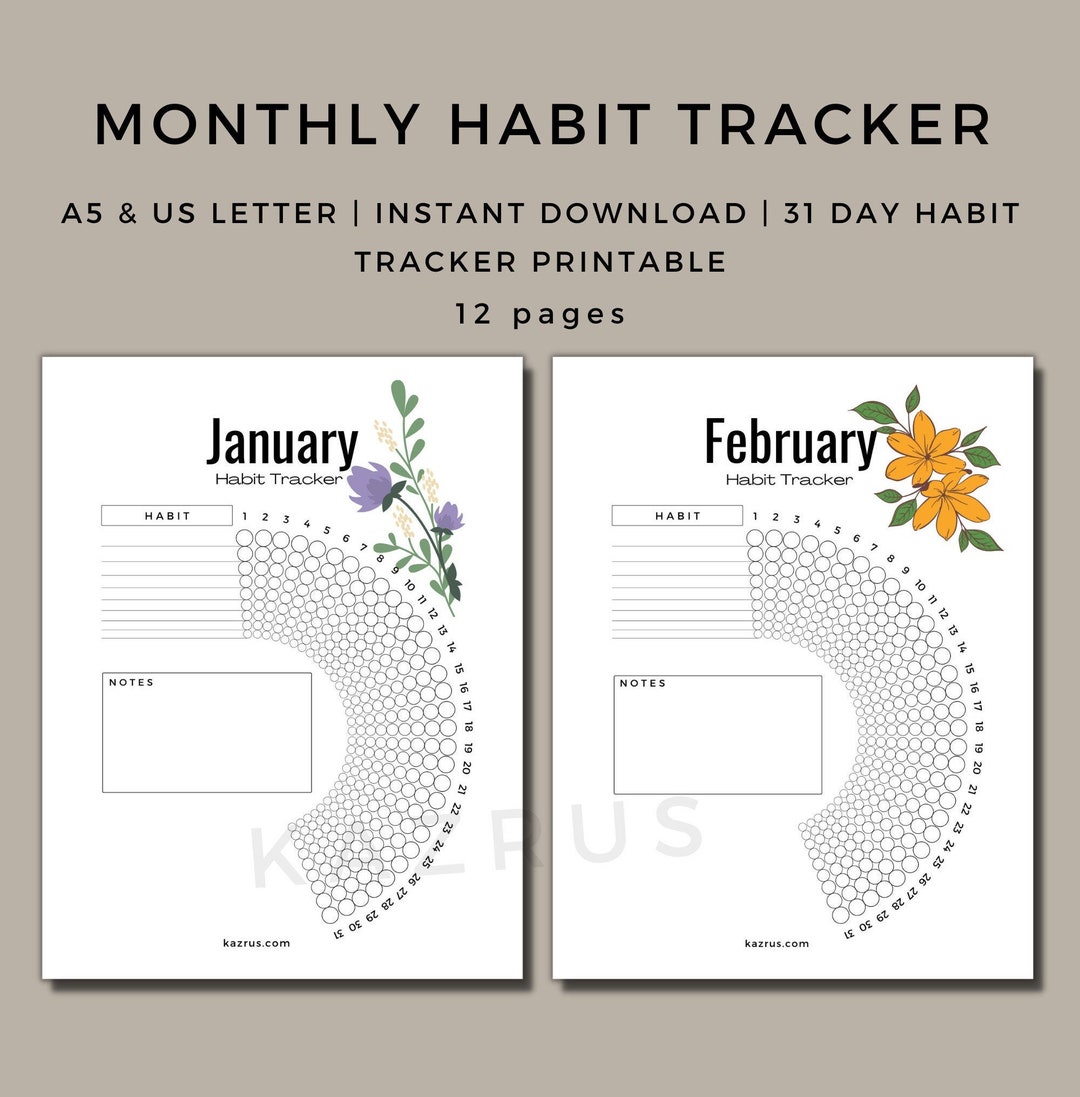 Monthly Habit Tracker Printable PDF A5 Letter Monthly - Etsy