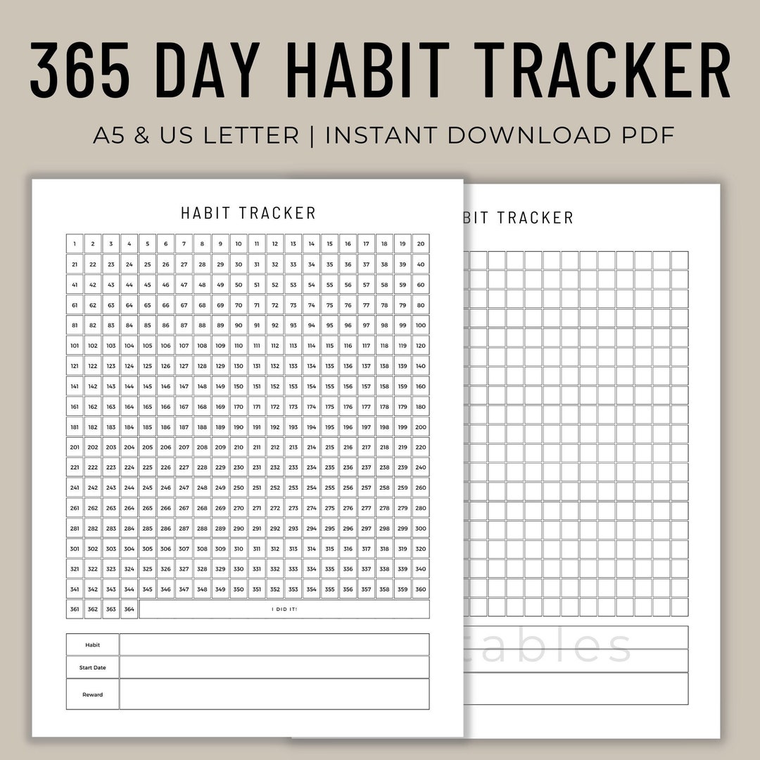 Habit Tracker Printable 365 Days Habit Tracker Yearly Habit Tracker - Etsy