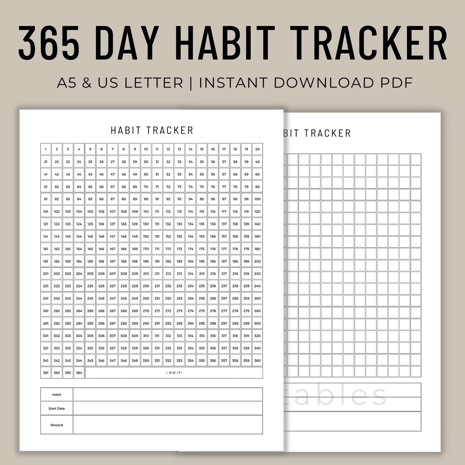 Habit Tracker Printable 365 Days Habit Tracker Yearly Habit Tracker - Etsy