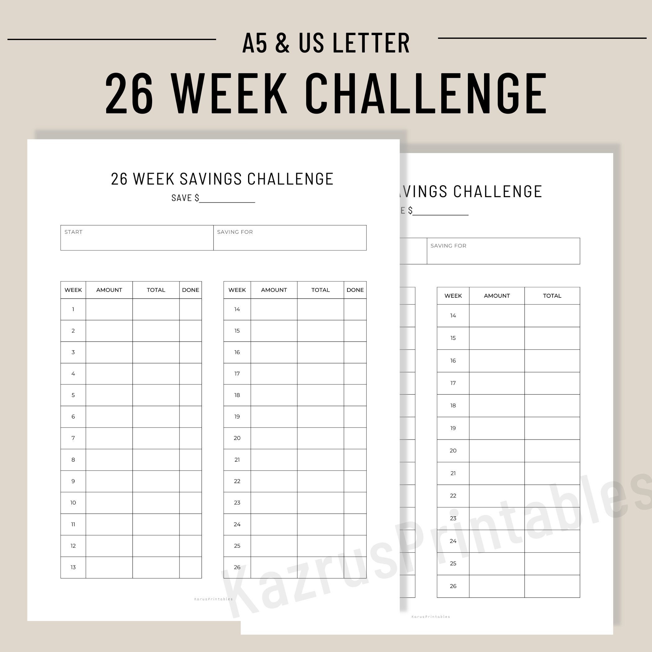 26 Week Savings Challenge Savings Tracker Money Saving - Etsy Canada