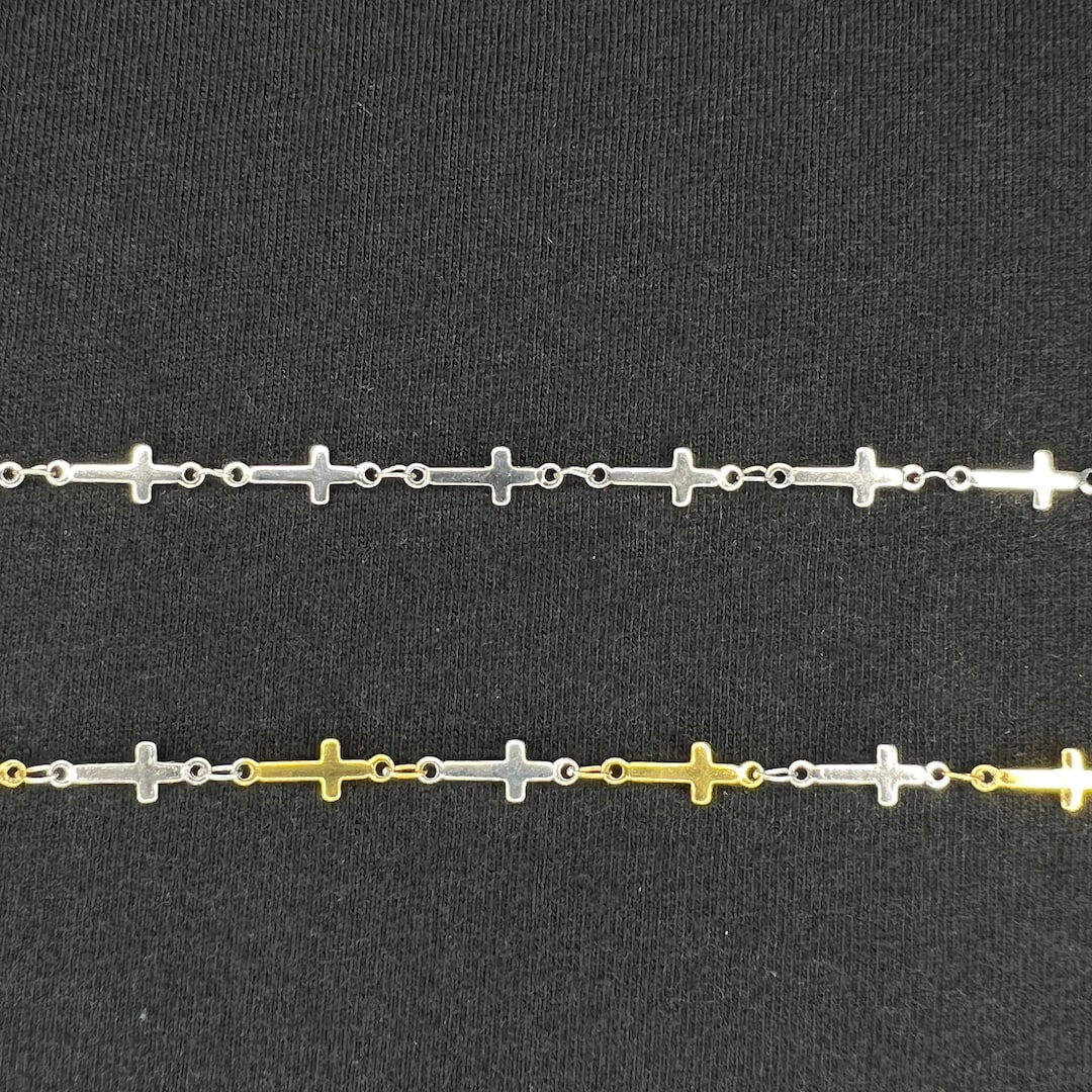 Catholic Stainless Steel Cross Link Chain Bracelet Lobster Gold Silver ...