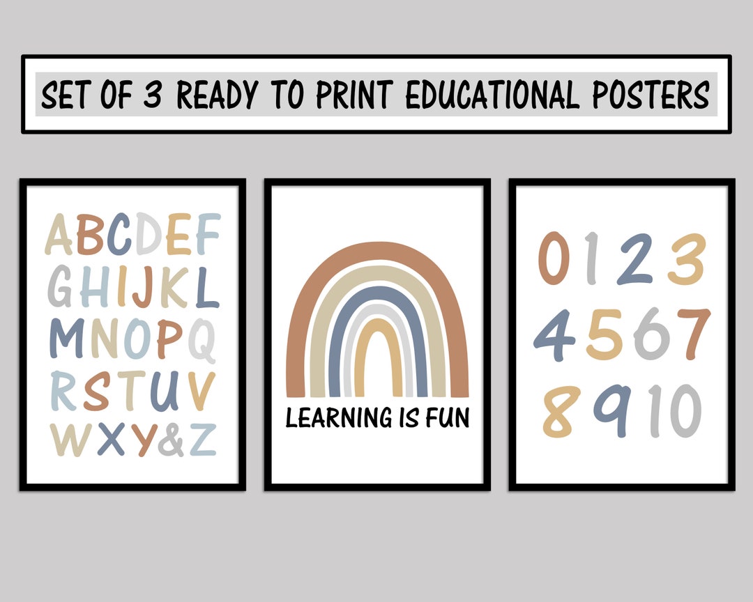 Set of 3 Educational Posters, Digital Prints, Classroom Decor, Toddler ...