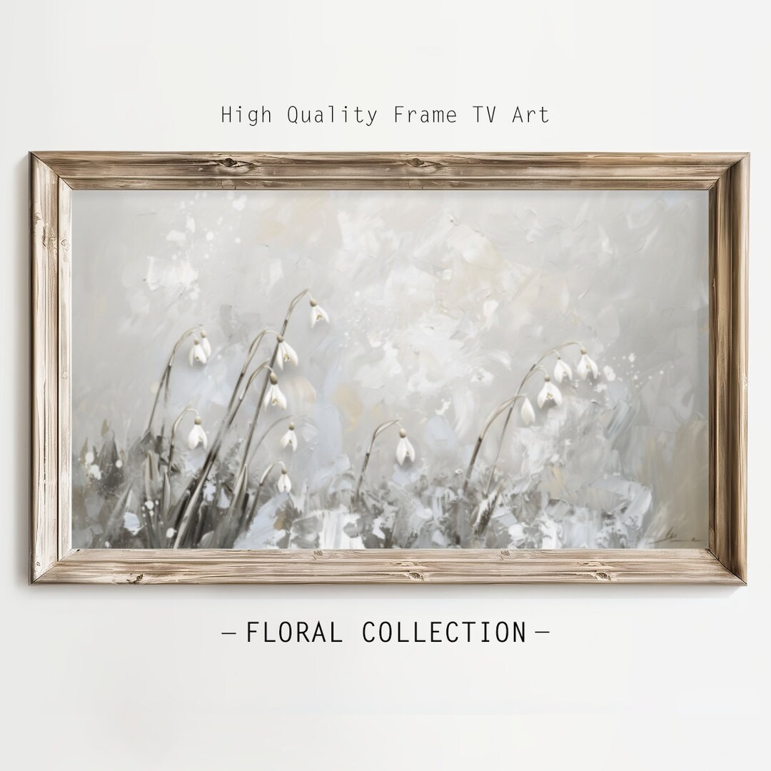 Spring Floral Frame TV Art, White Snowdrop Flowers Painting, Wildflower ...