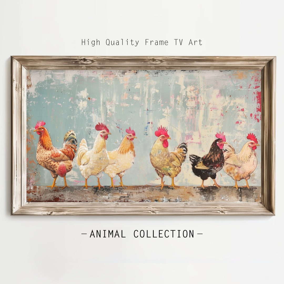 Frame TV Art, Row of Chickens Frame TV Art, Chicken Painting, Country ...