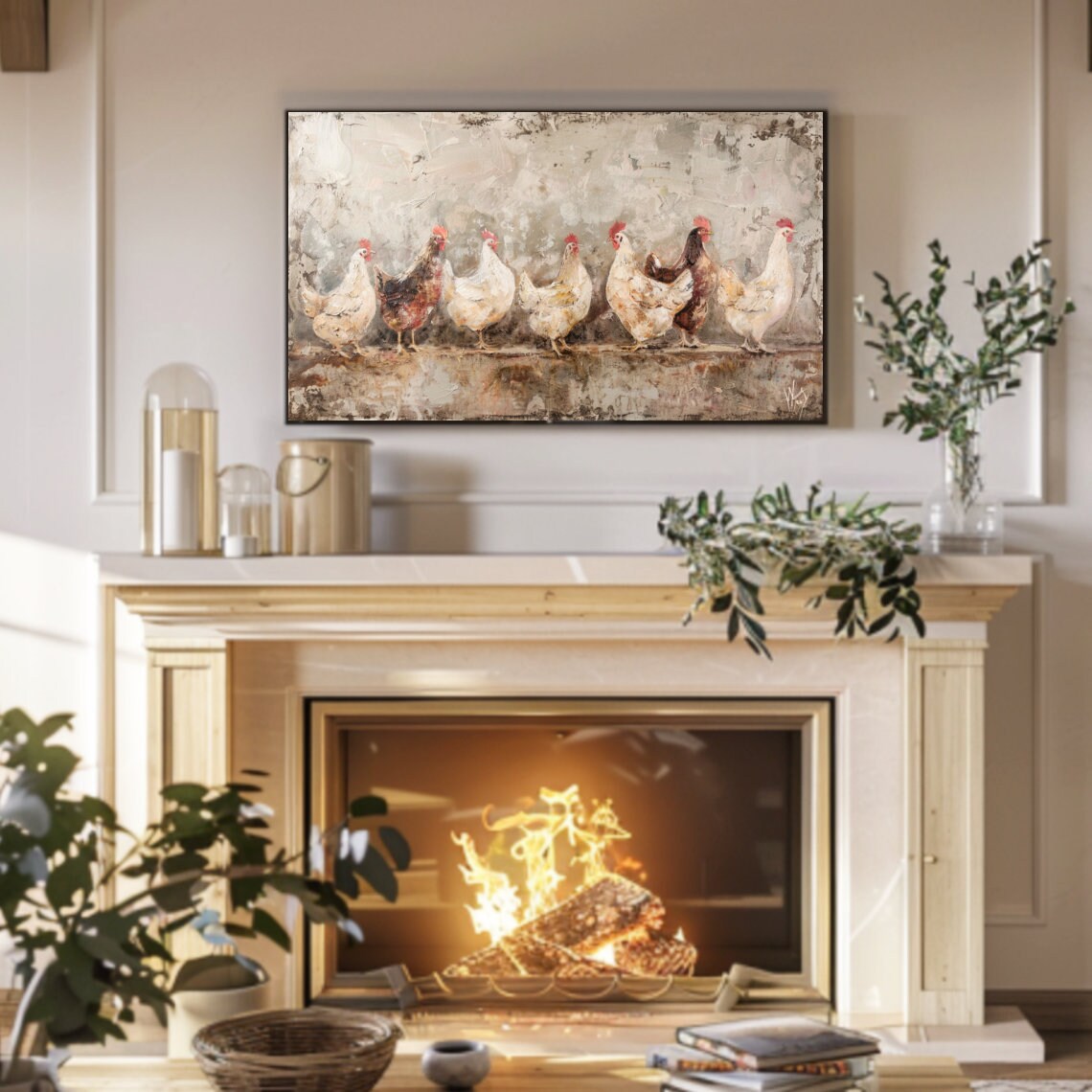 Frame TV Art, Row of Chickens Digital Download, Textured Oil Painting ...