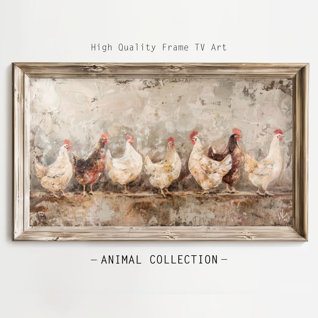 Frame TV Art, Row of Chickens Digital Download, Textured Oil Painting ...