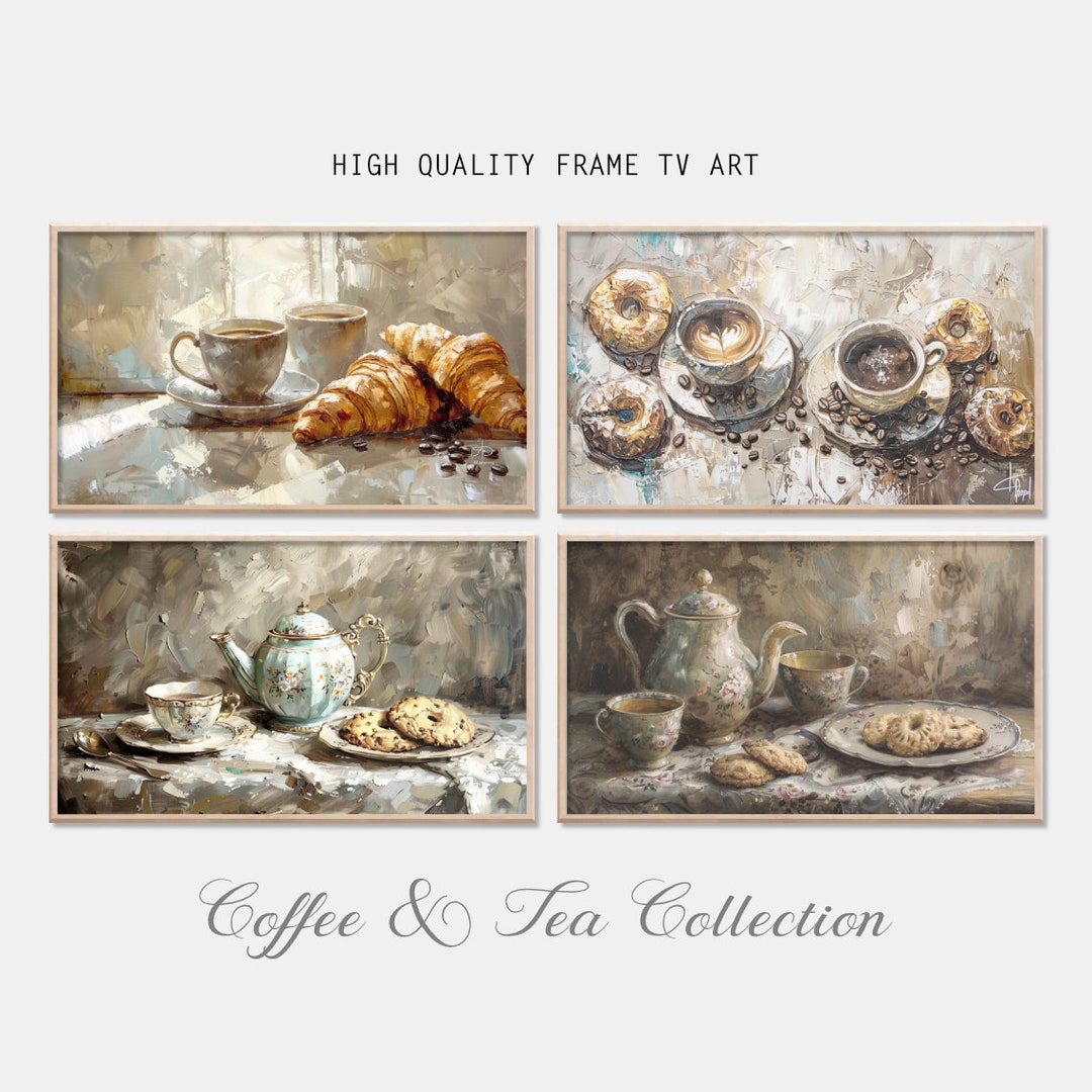Coffee and Tea Frame TV Art Set of 4, Coffee Pastry TV Art Bundle ...