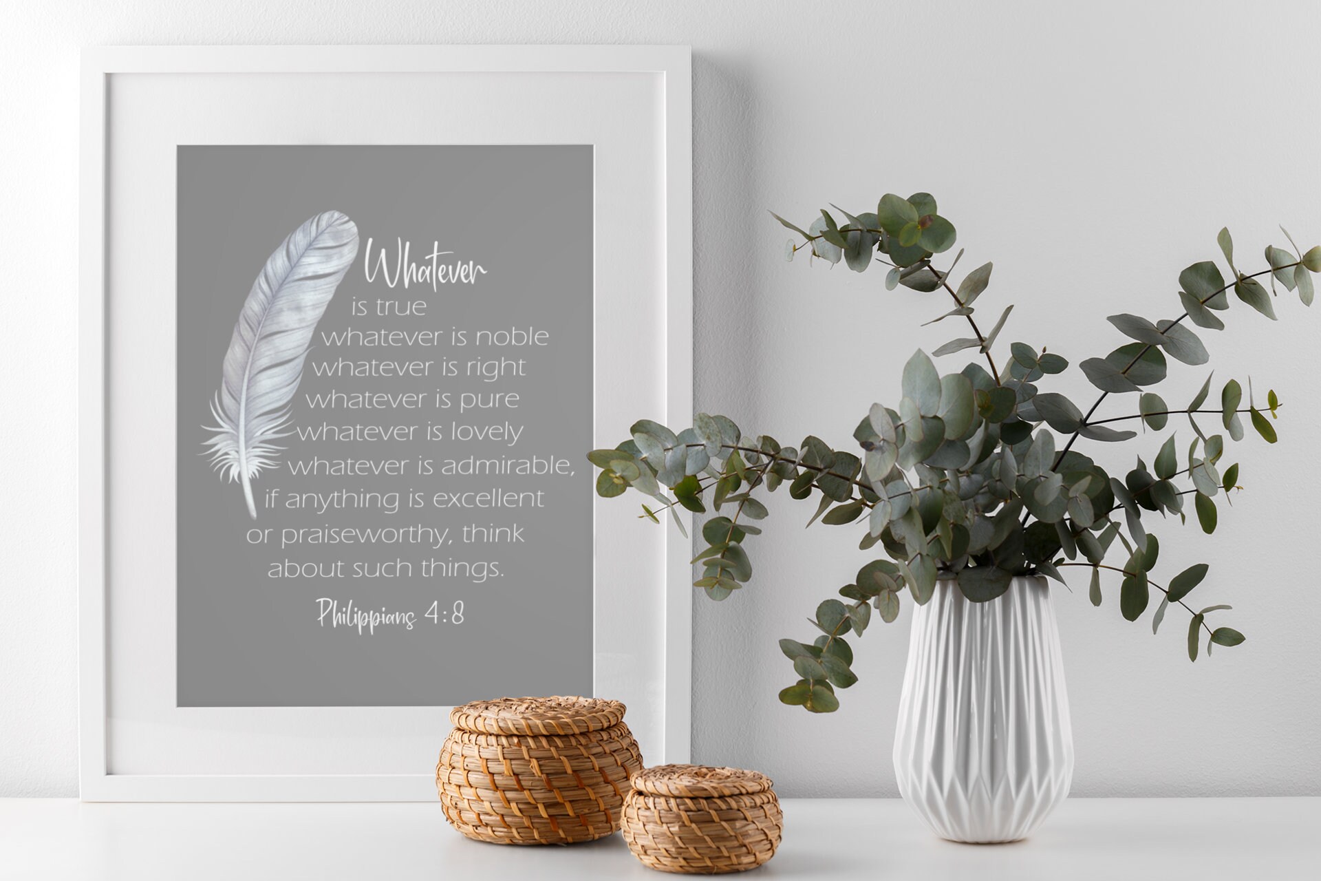 Philippians 4: 8 Bible Verse Printable Wall Art, Scripture Quote Print ...
