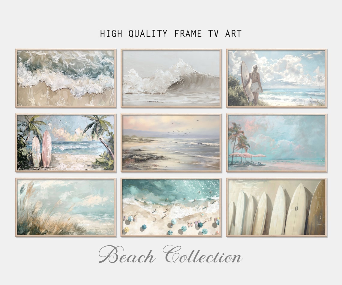 Beach Frame TV Art Set of 9, Beach TV Art Bundle, Ocean Waves TV Art ...