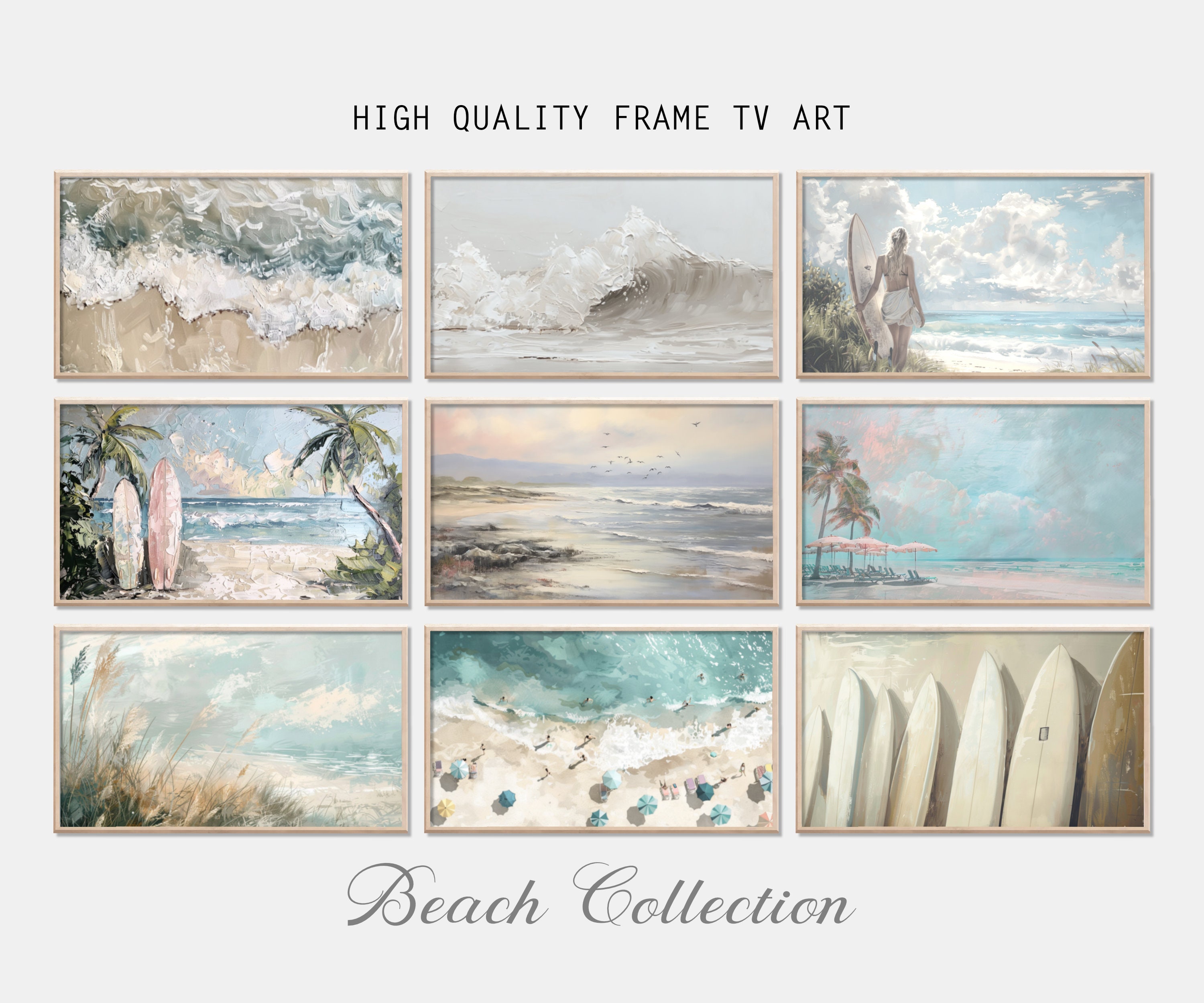 Beach Frame TV Art Set of 9, Beach TV Art Bundle, Ocean Waves TV Art ...