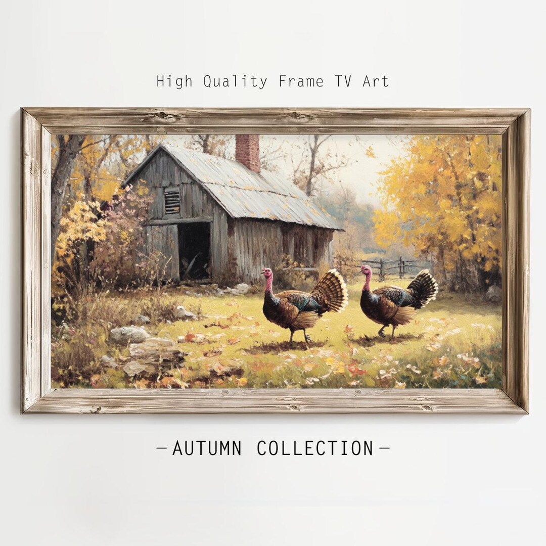 Frame TV Art, Turkeys in Autumn Landscape Digital Download, Country ...