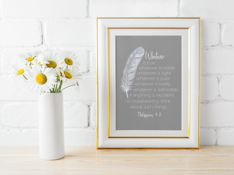 Philippians 4: 8 Bible Verse Printable Wall Art, Scripture Quote Print ...