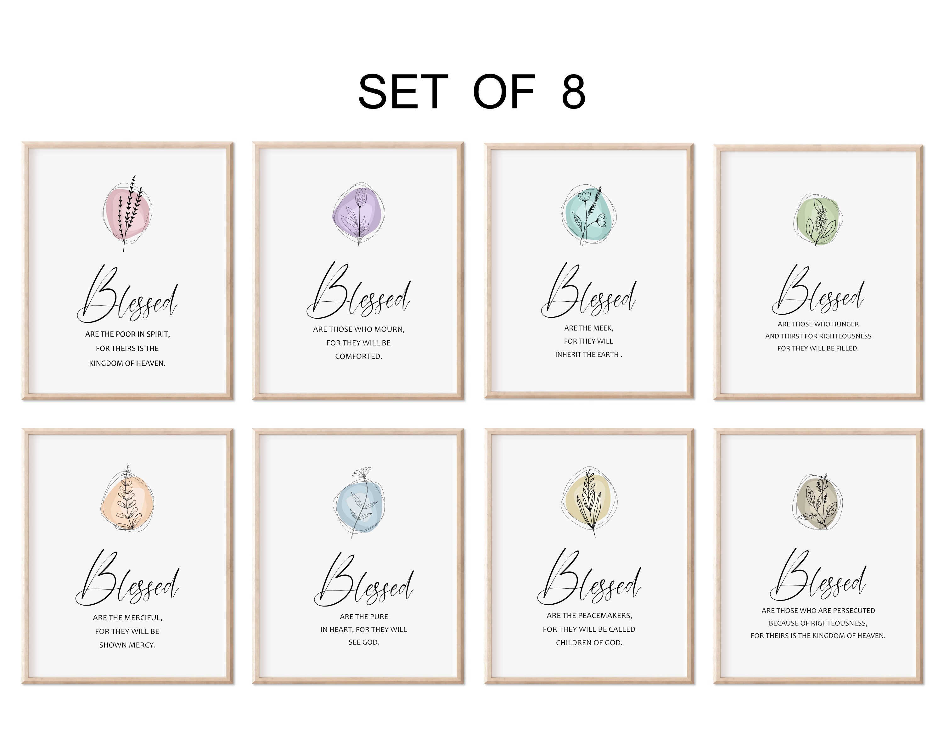 Matthew 5: 3-10, Bible Verse Printable Wall Art, Set of 8 Prints ...