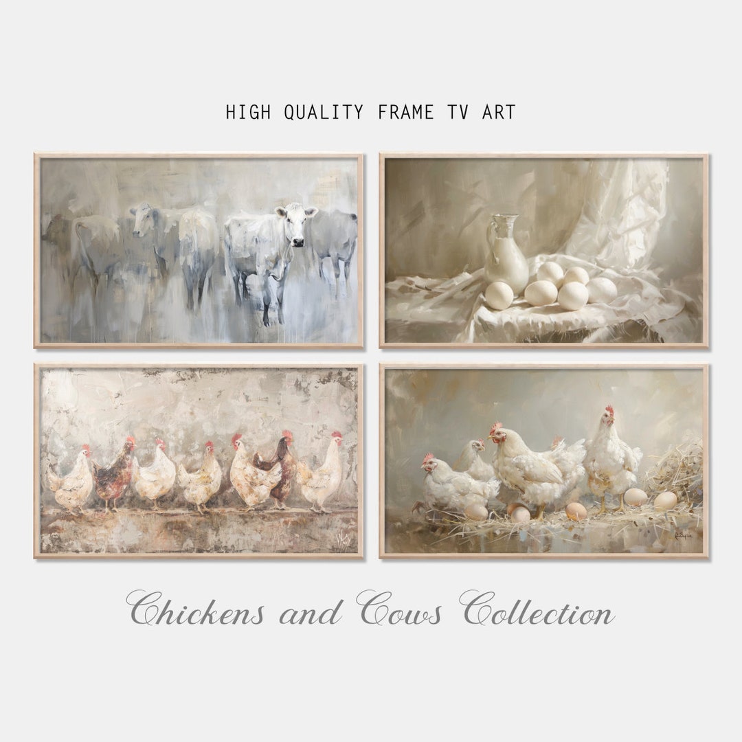 Farm Animals Frame TV Art Set of 4, Vintage Farmhouse Decor TV Art ...