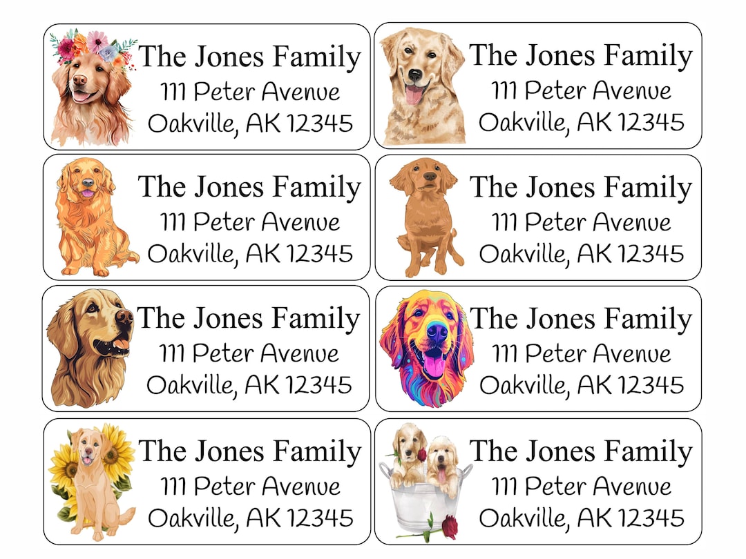 Return Address Labels | Golden Retriever | Dogs| Custom Address Labels ...