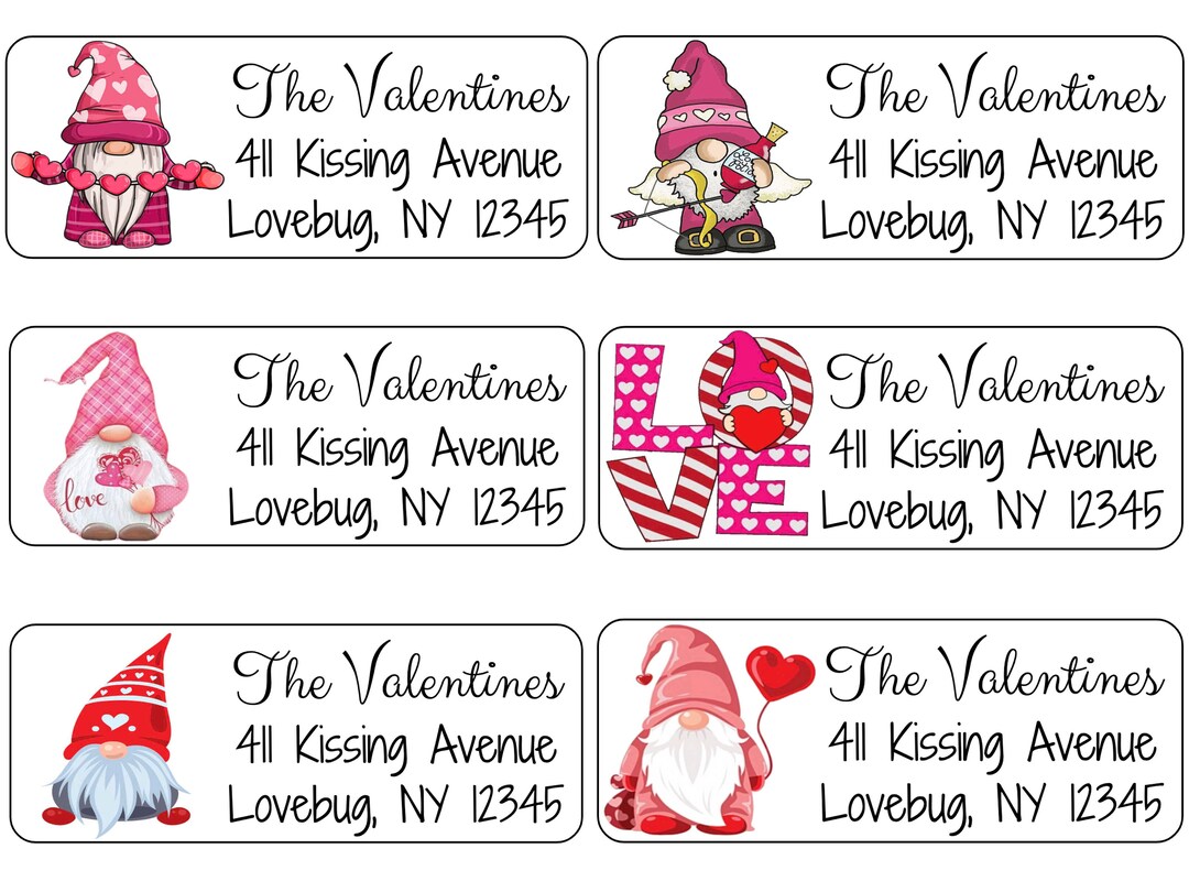 Valentine Return Address Labels | Gnomes | Hearts | Custom Address ...